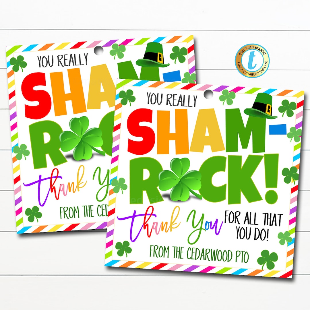 St. Patrick's Day Shamrock Gift Tags, You Sham-rock Thank You, Employee ...