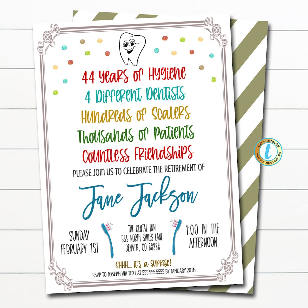 Editable Dental Hygienist Retirement Invitation, Printable Digital ...