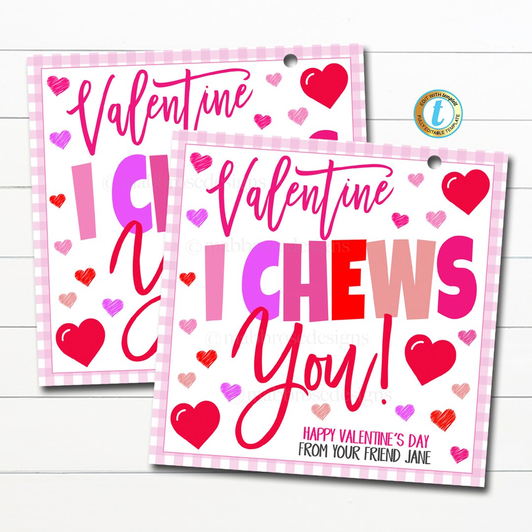 Valentine Gift Tags, I Chews You, Valentine's Day Toy, Friendship Kids ...