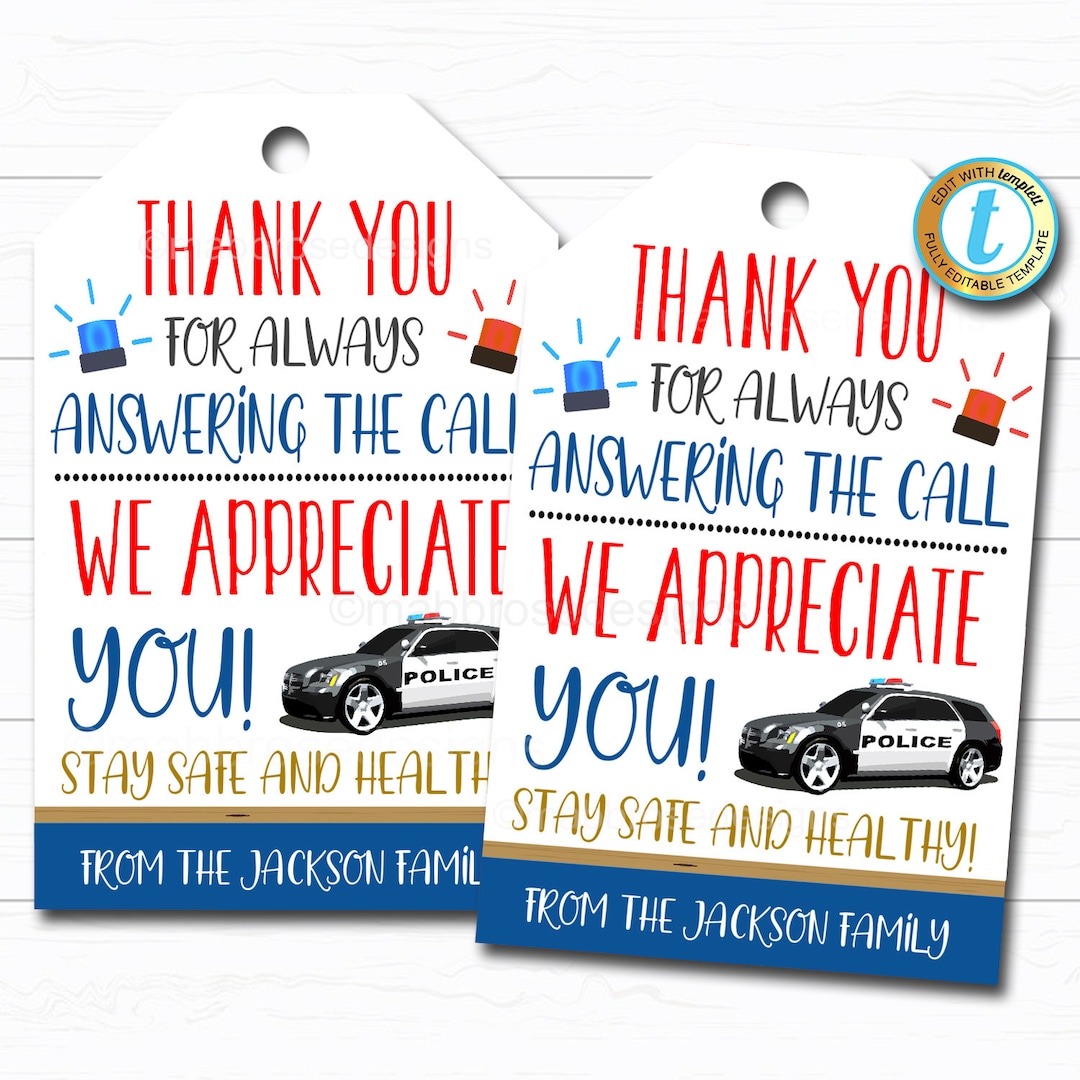 Police Appreciation Gift Tag, Thank You Gift First Responder Frontline ...