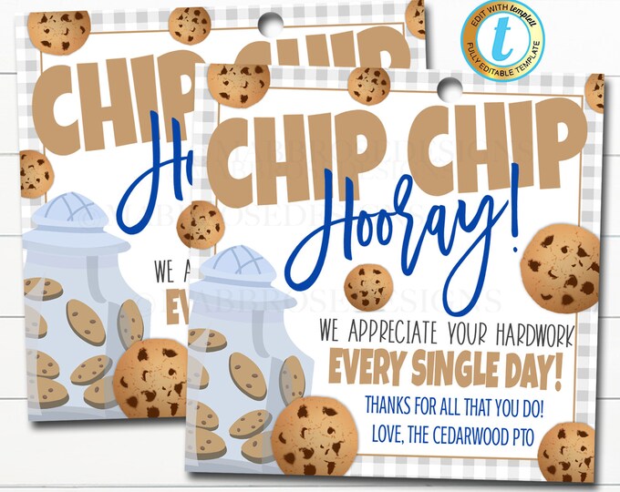 Cookie Thank You Gift Tags, Chip Chip Hooray, Appreciation Week ...