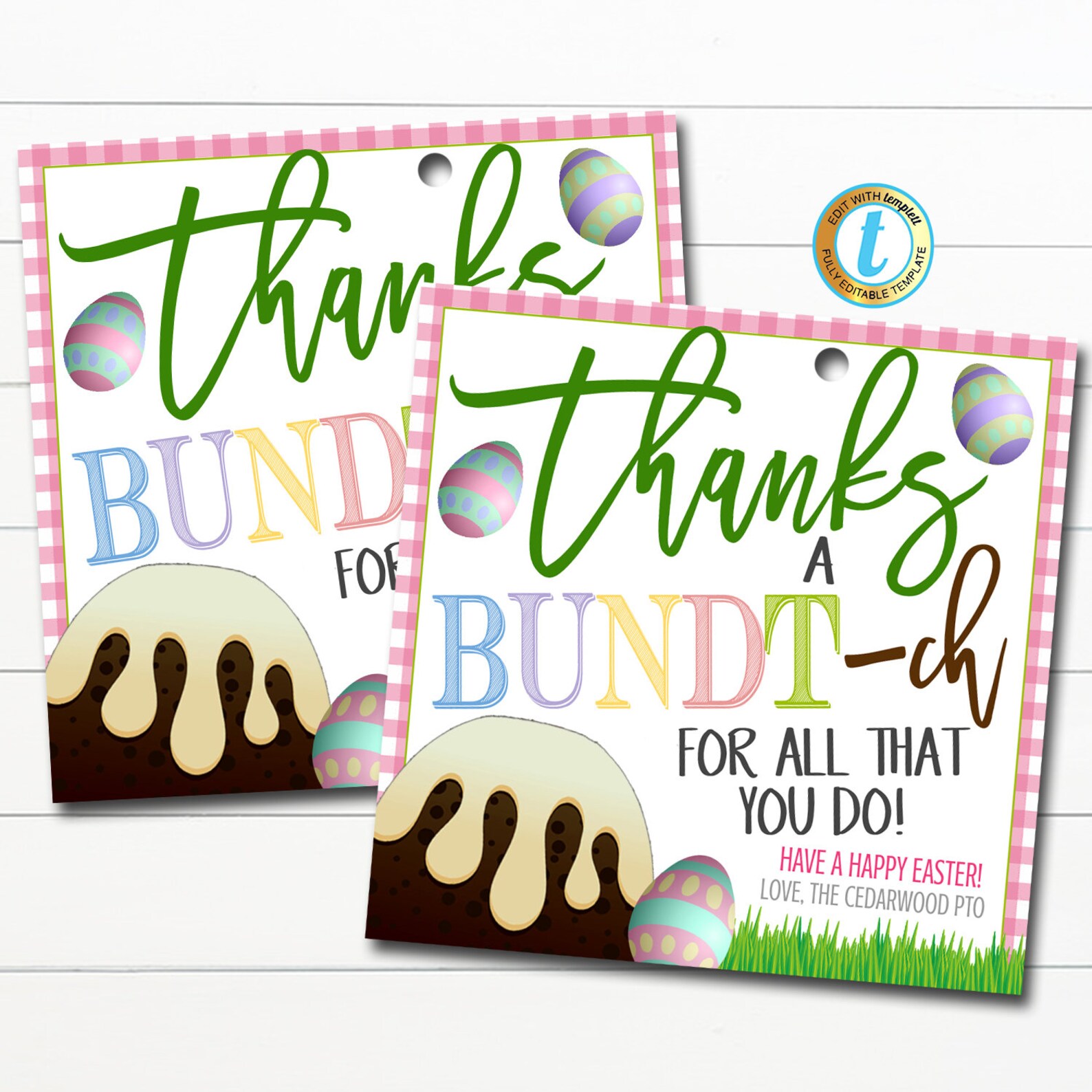 Easter Bundt Cake Gift Tag, Thanks a Bundtch for All You Do, School Pto ...
