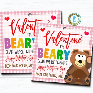 Valentine Bear Tags, I'm Beary Glad We're Friends, Candy Kid Valentine ...