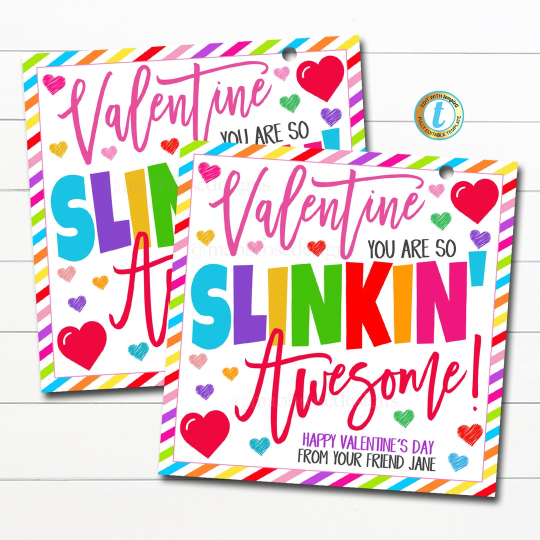 Valentine Slinky Gift Tags, You're Slinkin' Awesome, Valentine's Day ...