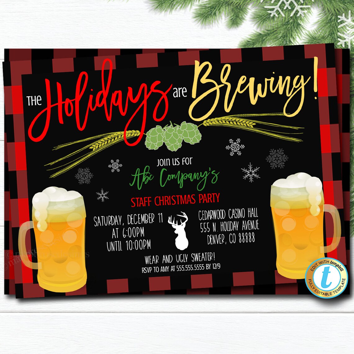 Christmas Beer Party Invitation Adult Holiday Brewery Invite | Etsy