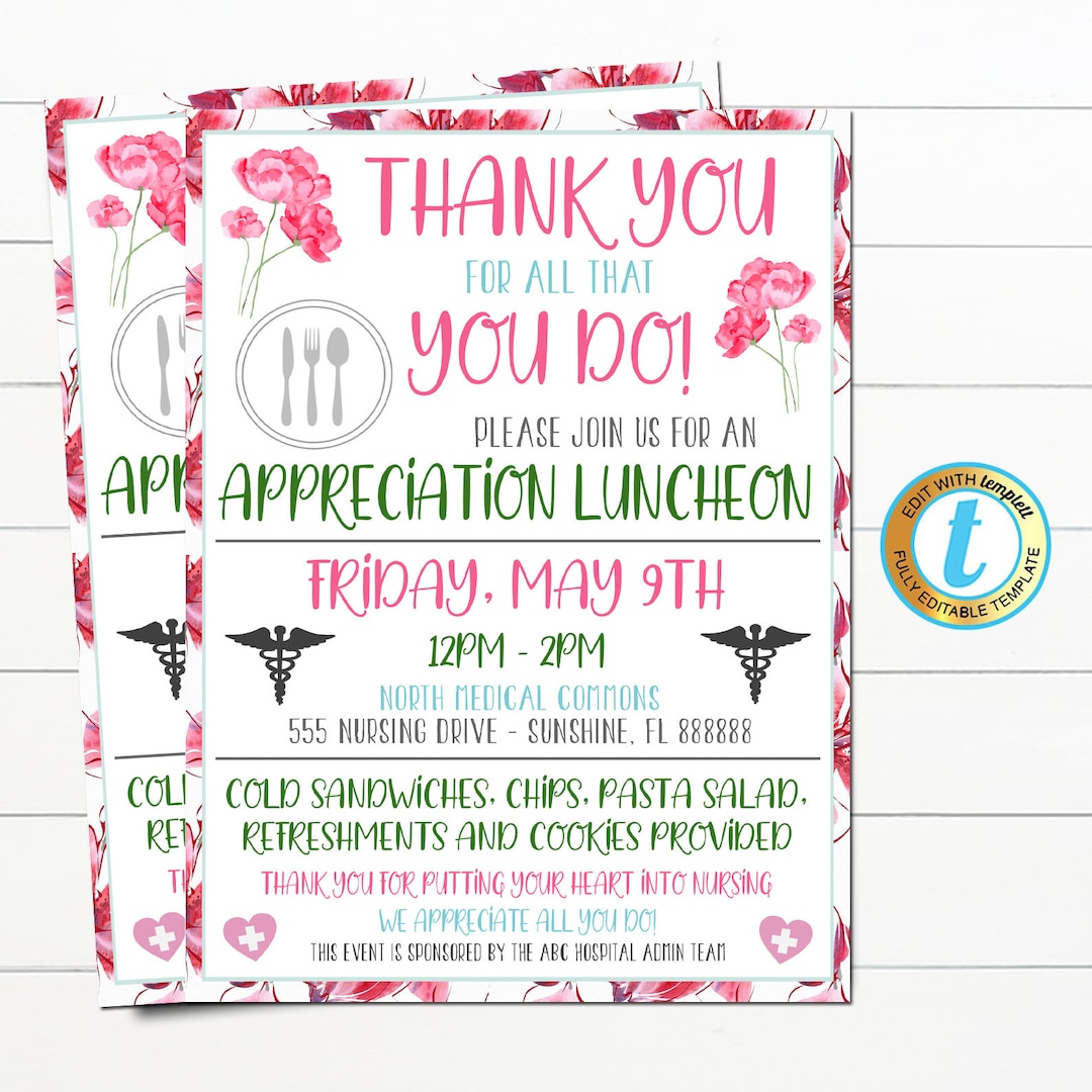 Nurse Appreciation Luncheon Invitation, Thank You Healthcare Workers ...