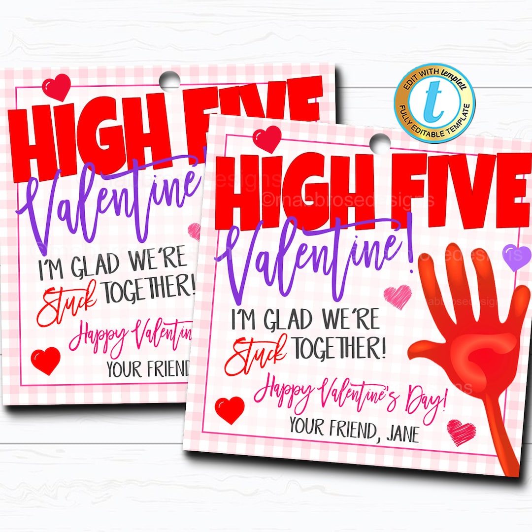 Valentine Gift Tags, High Five Valentine, Sticky Hands Stuck Together ...