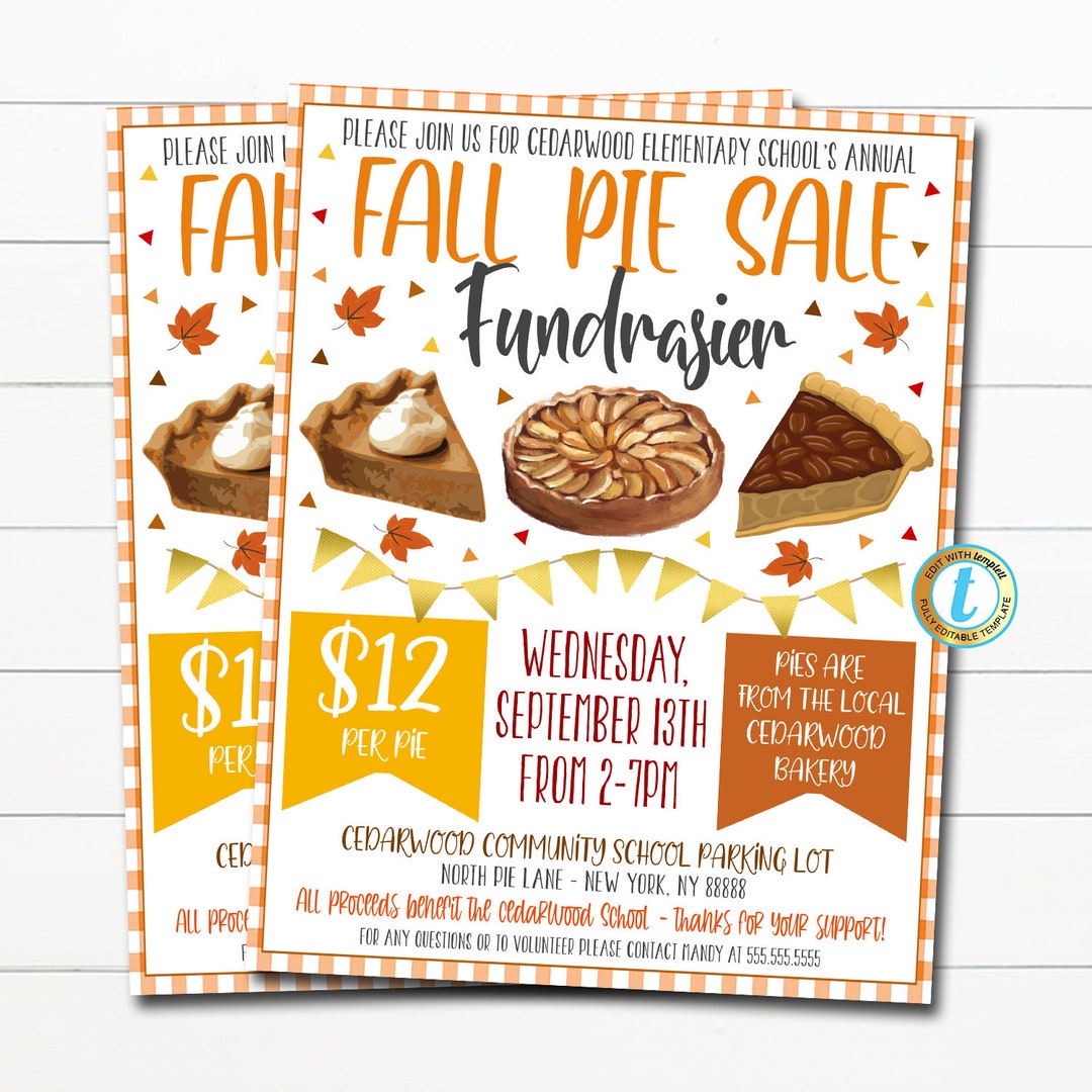 Fall Pie Sale Fundraiser Flyer, Thanksgiving Pumpkin Apple Pecan Pie ...