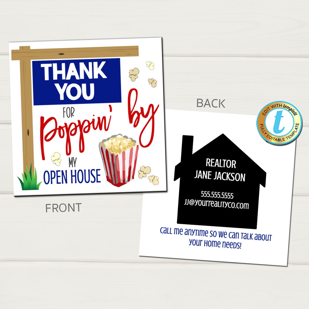 Realtor Popcorn Tags, Open House Real Estate Thank You Gift Tags ...