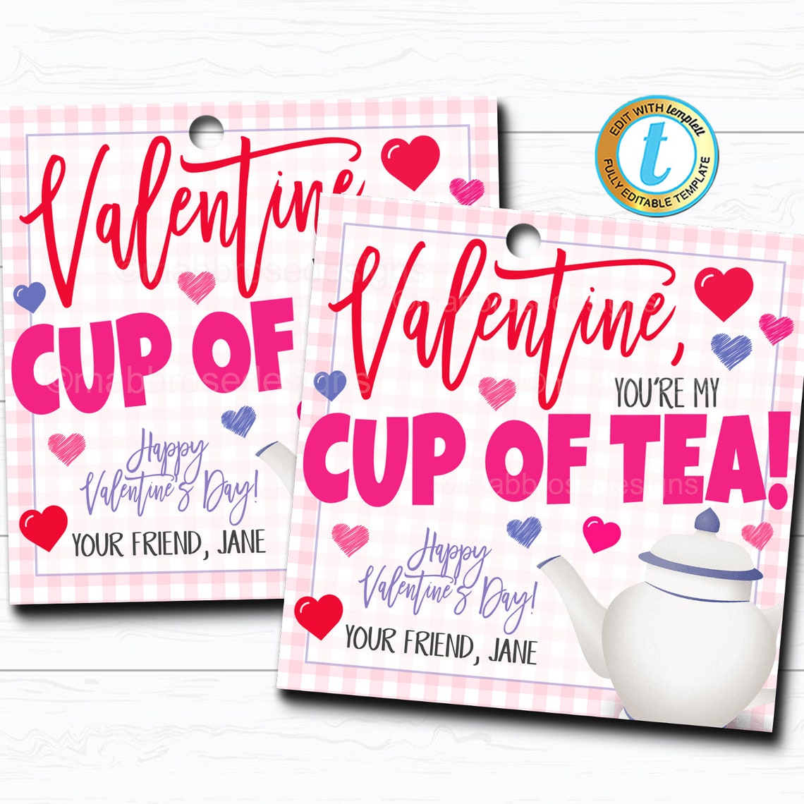 Valentine Tea Gift Tags You're My Cup of Tea Valentine - Etsy