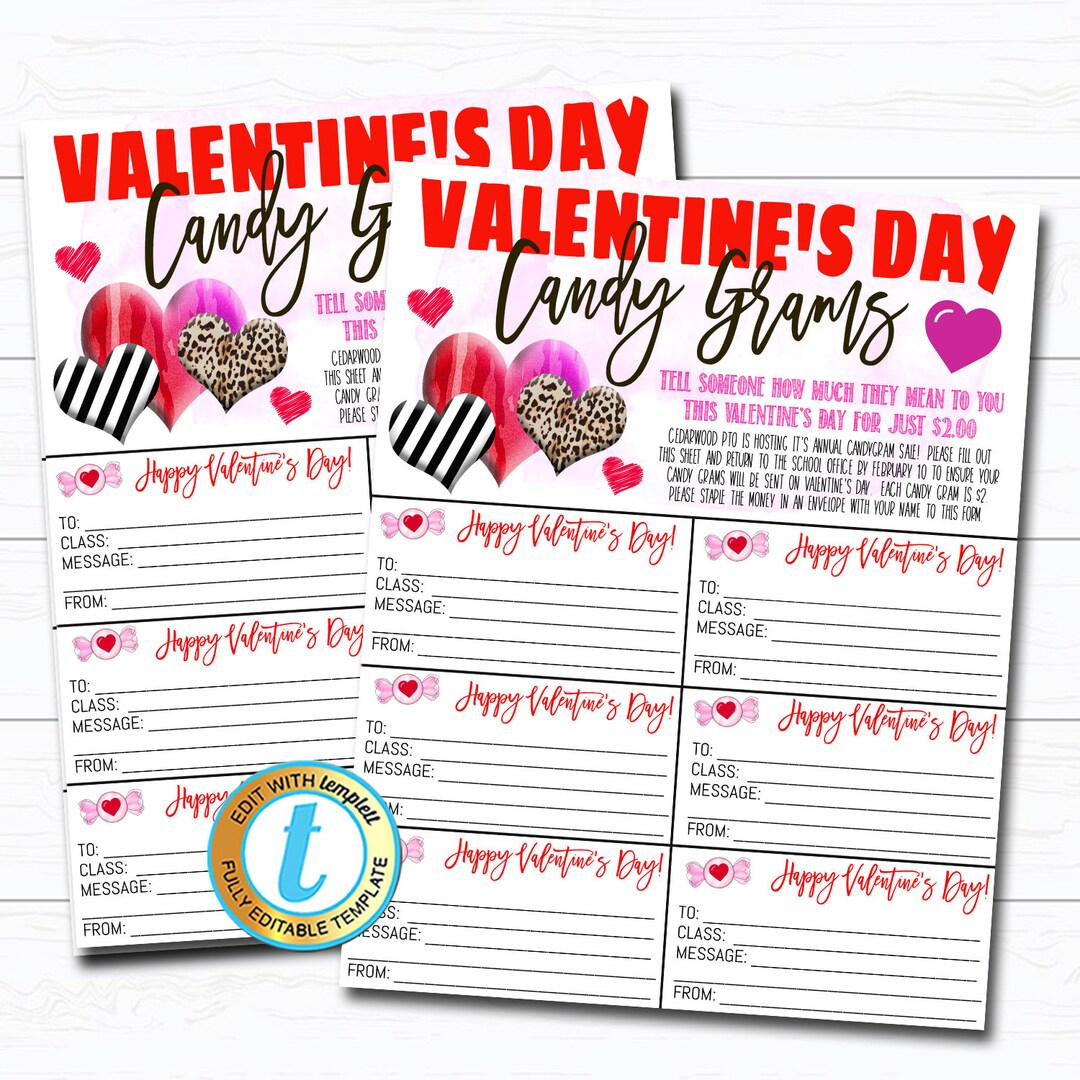 Candy Gram Flyer, Valentine's Day Candy Fundraiser, Church School Pto ...