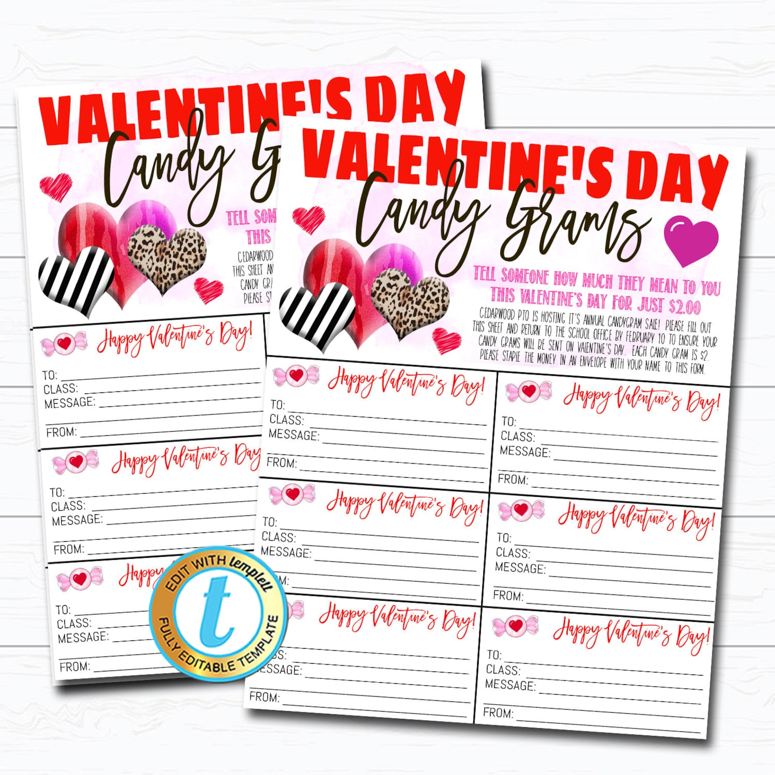 Candy Gram Flyer, Valentine's Day Candy Fundraiser, Church School Pto ...
