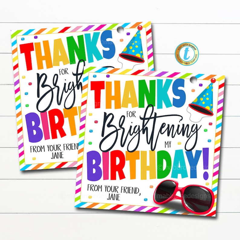 Birthday Sunglasses Gift Tags Thanks for Brightening My - Etsy