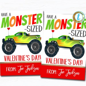 Monster Truck Valentines, Boy Truck Valentine Card Gift Classroom Party ...