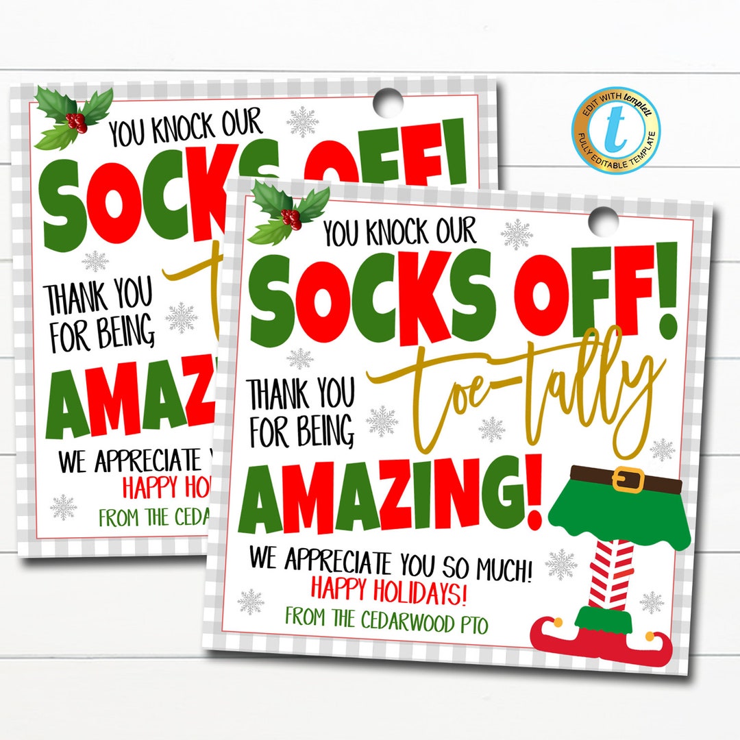 Christmas Sock Gift Tags Staff, Mani Pedi Gift, Toe-tally Amazing ...
