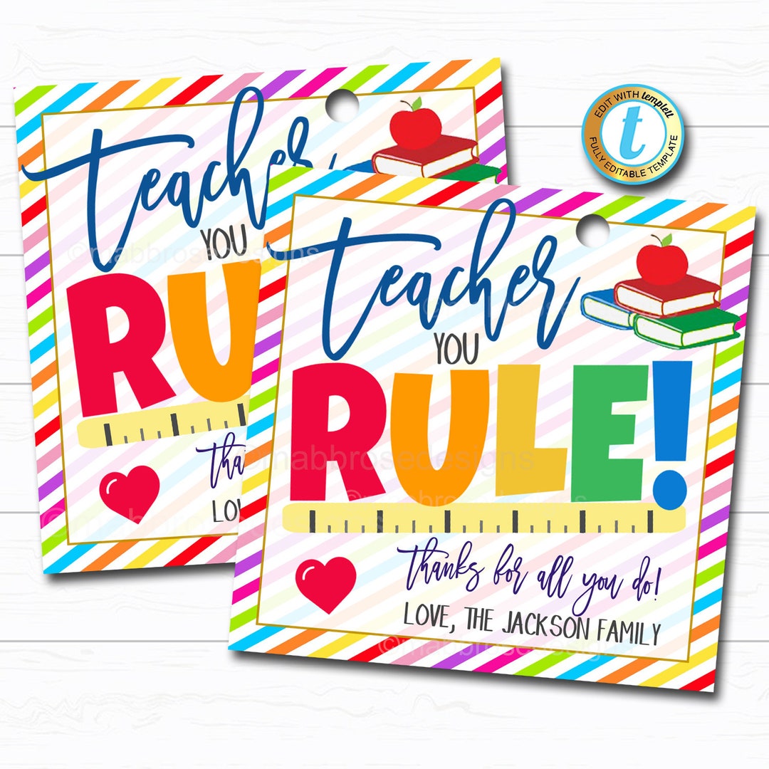 Teacher Gift Tags, You Rule Ruler Tags, Teacher Appreciation Valentine ...