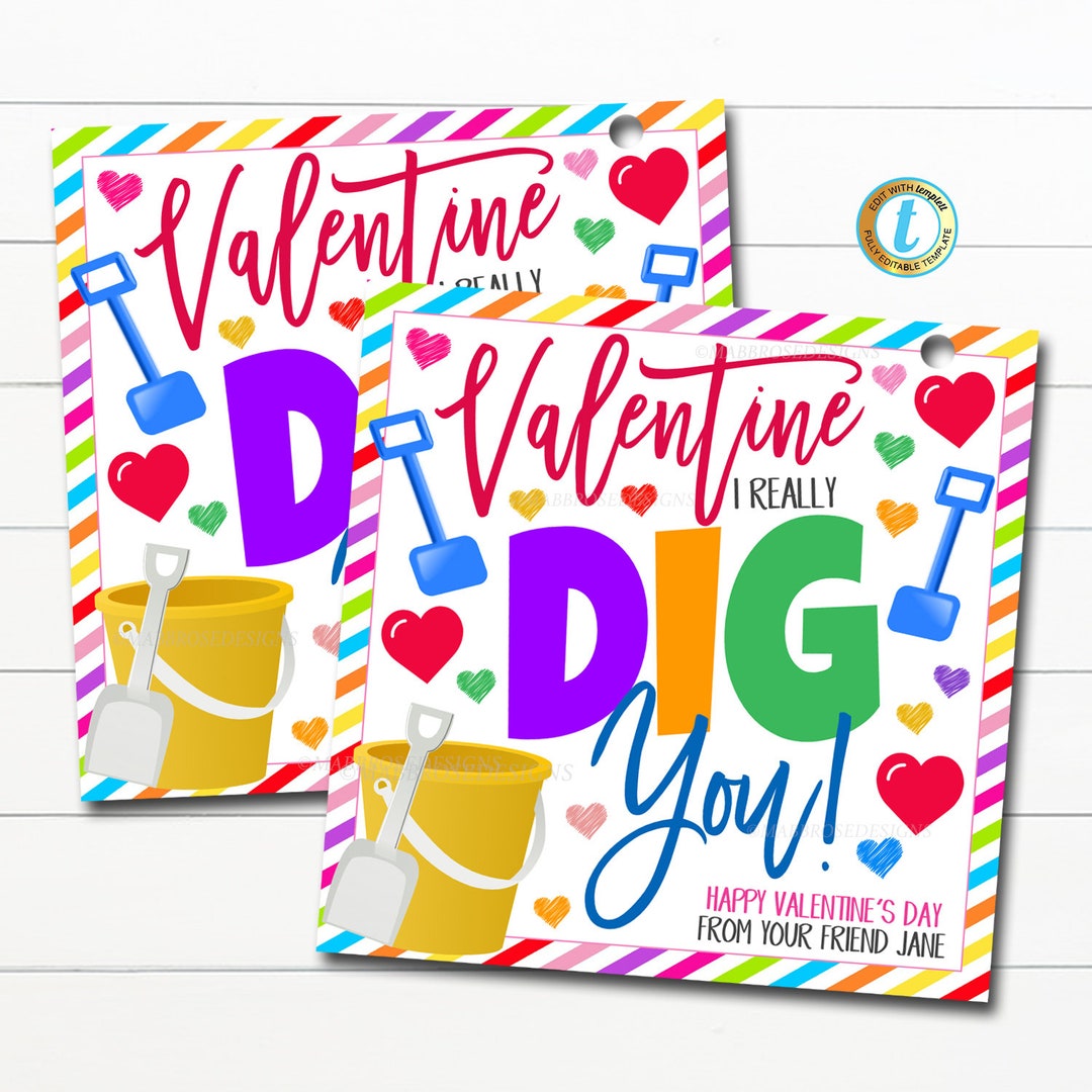 I Dig You Valentine Gift Tags, Valentine Construction Gift Tags for ...