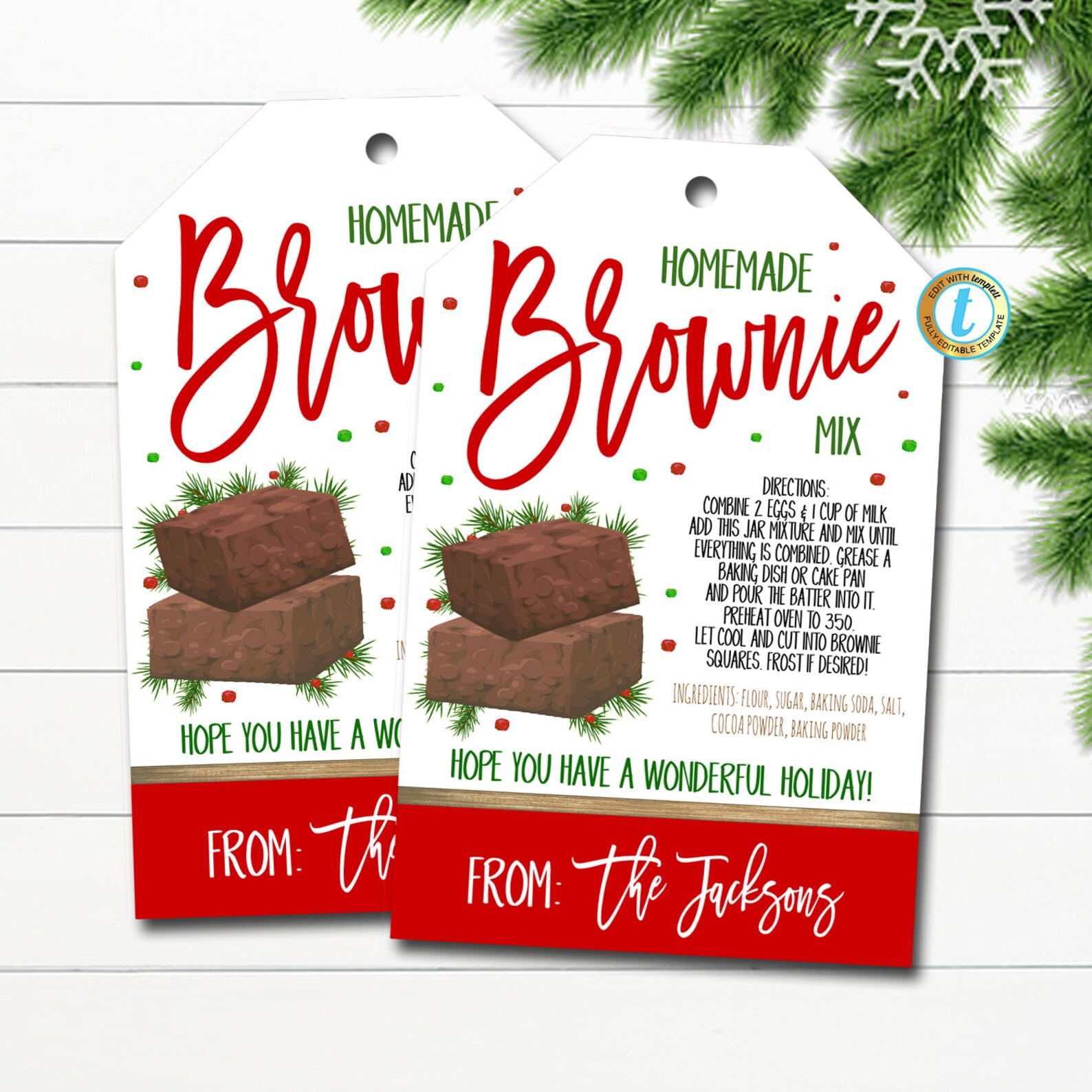 Christmas Gift Tags Brownie Mix Recipe Tag Holiday Teacher - Etsy