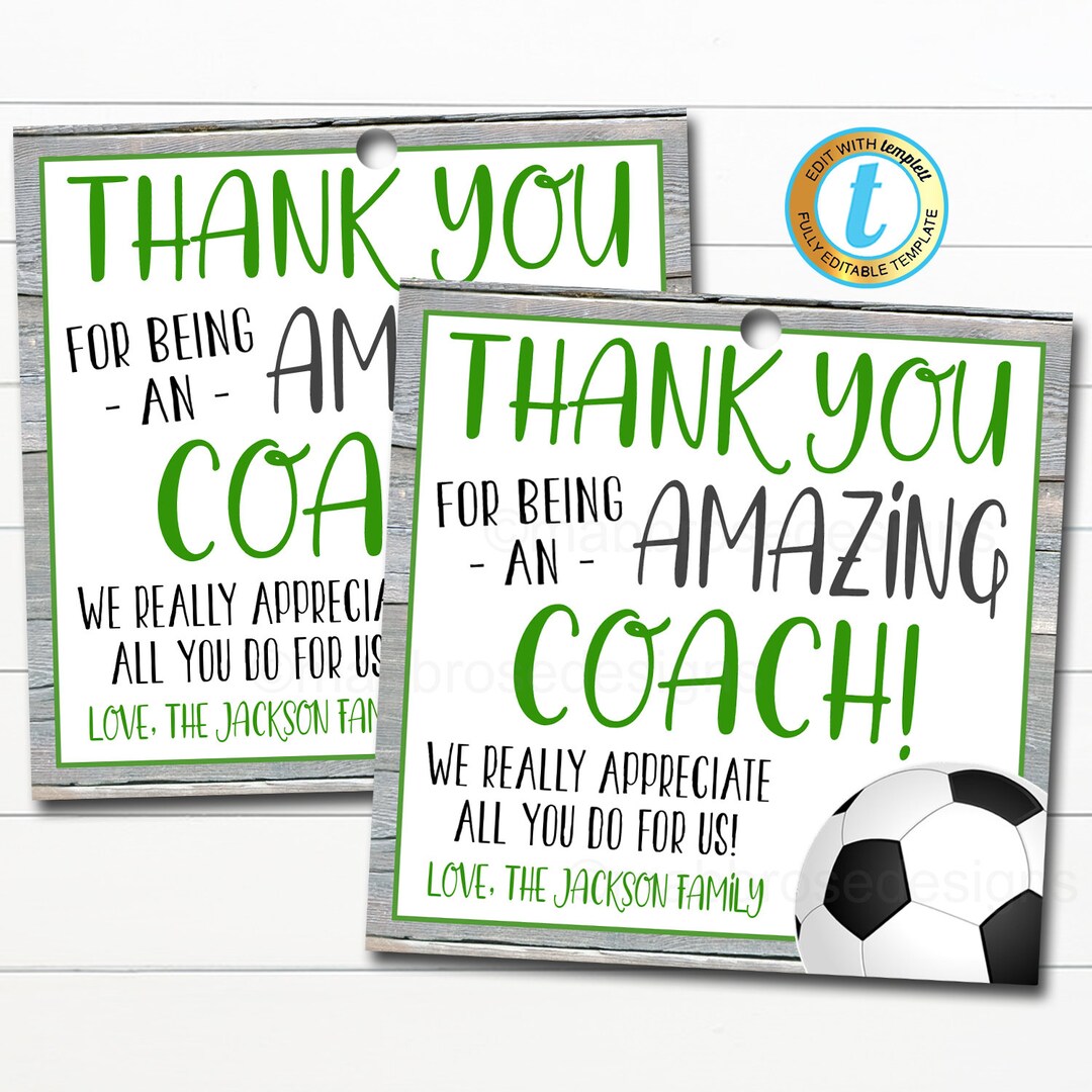 Soccer Coach Gift Tag, School Sports Team Appreciation, Thank You to an ...