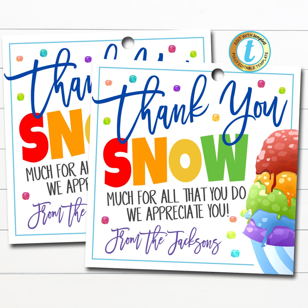Snowcone Gift Tag, Thanks Snow Much for All You Do, School Pto Pta ...
