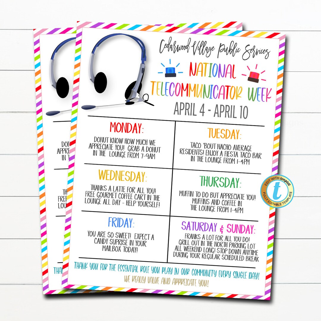EDITABLE National Telecommunicators Appreciation Week Flyer Itinerary ...