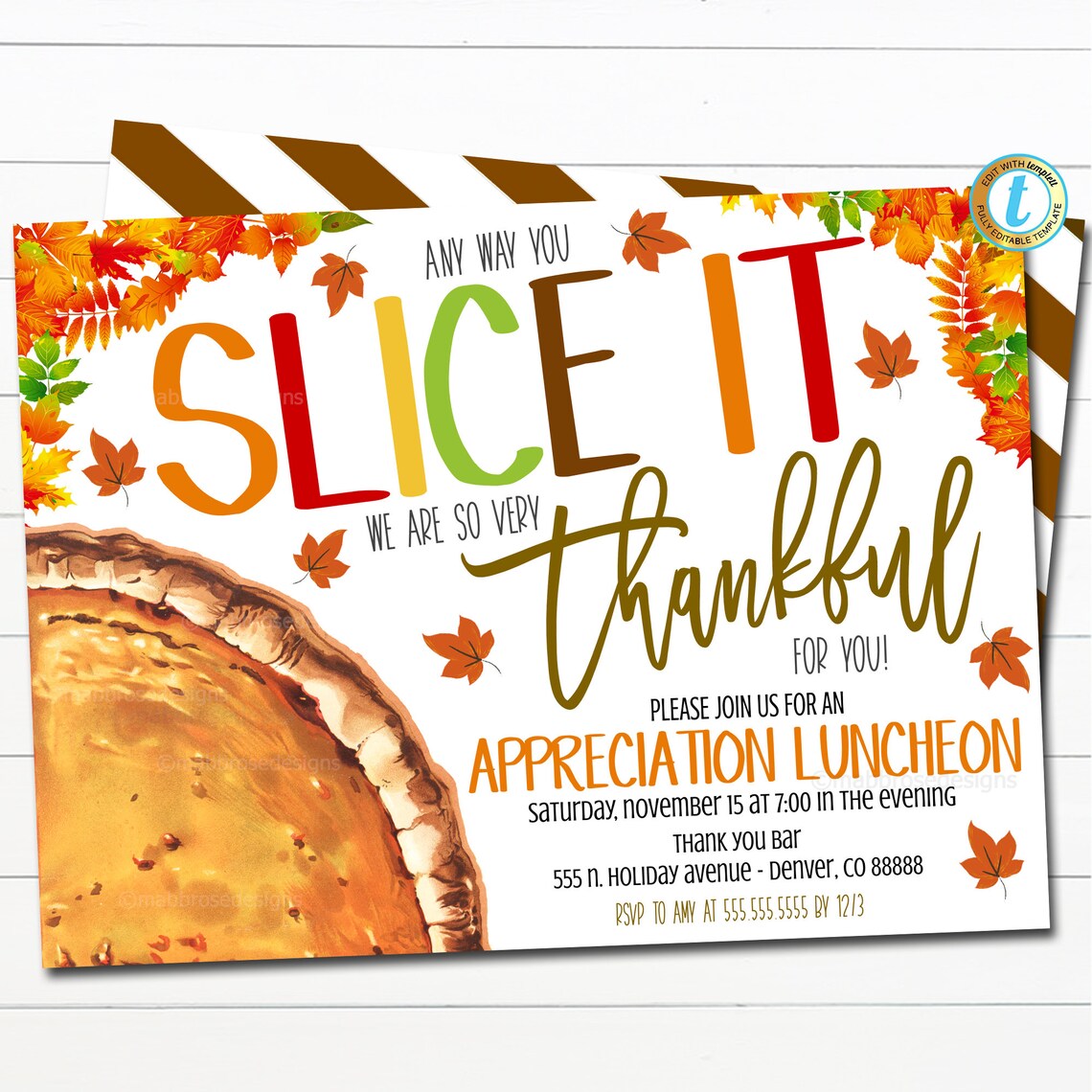 Fall Pie Appreciation Invitation Anyway You Slice It Grateful - Etsy