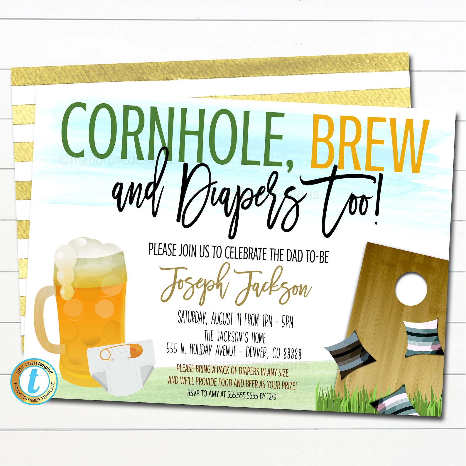 Cornhole and Beer Baby Shower Invitation Chalkboard Printable Baby ...