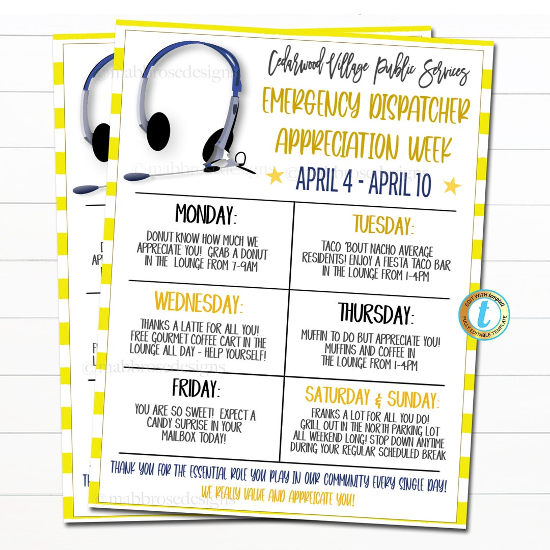 EDITABLE First Responders Appreciation Week Flyer Itinerary, 911 ...