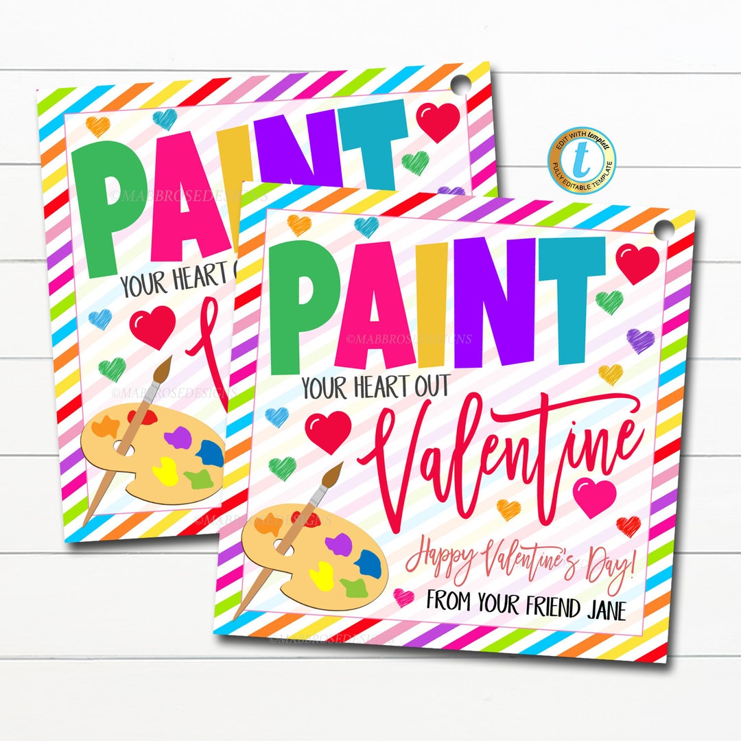 Valentine Paint Gift Tags, Color Your Heart Out Non Candy Valentine Tag ...