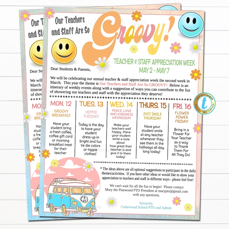 Teacher Appreciation Week Itinerary, Peace Love Teach, Groovy Hippie 60 ...