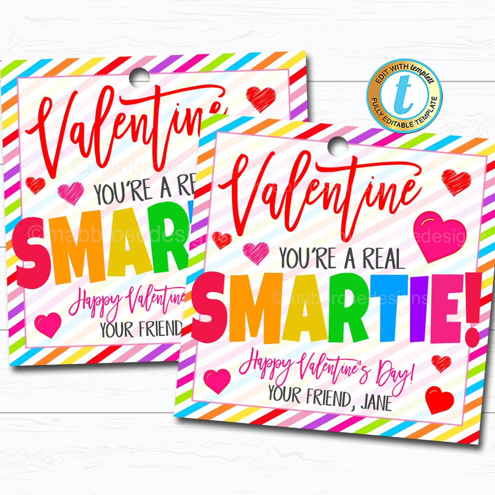 Valentine Gift Tags, You're a Real Smartie! Valentine Rainbow Candy Tag ...