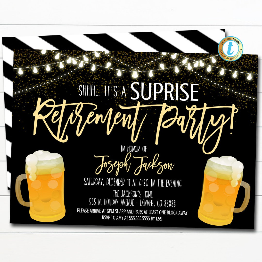 Editable Surprise Retirement Invitation Black Gold Printable - Etsy