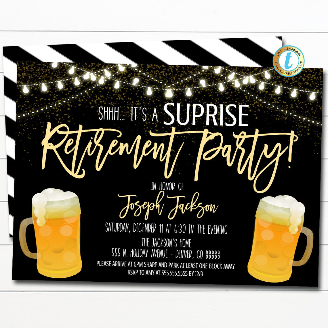 Editable Surprise Retirement Invitation Black Gold Printable - Etsy Canada