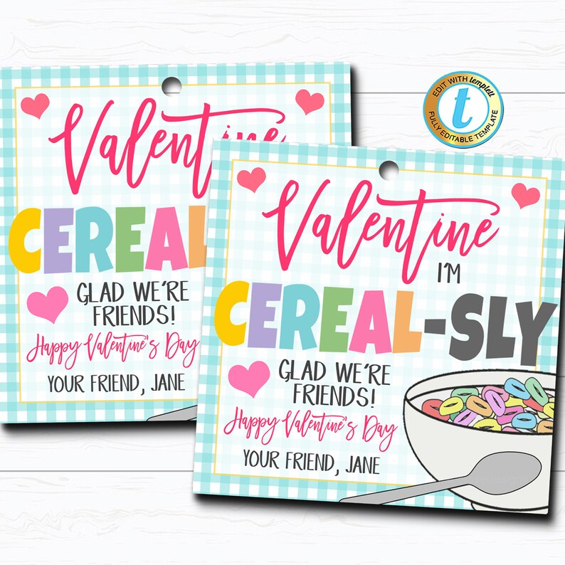 Valentine Cereal Gift Tags, Cereal-sly Glad We're Friends Breakfast ...