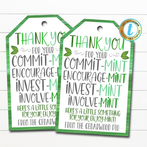 Thank You Mint Tags Volunteer Mint Labels Thank You Gift - Etsy