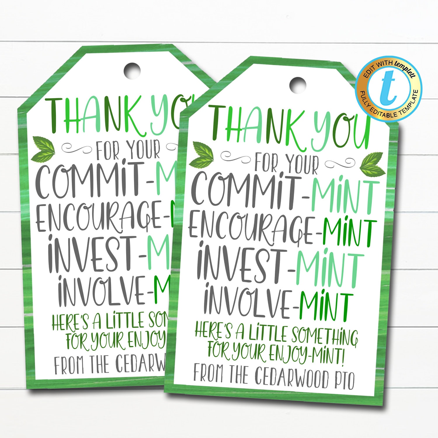 Thank You Mint Tags, Volunteer Mint Labels, Thank You Gift, School Pto ...