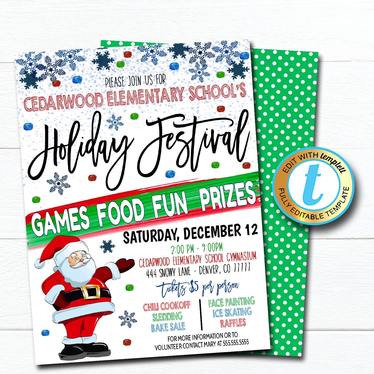 Holiday Festival Flyer, Holiday Santa Invitation, School Church Pto Pta ...