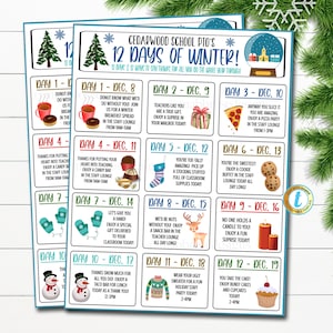 Editable Winter Holiday Appreciation Flyer, Teacher 12 Days of Winter ...