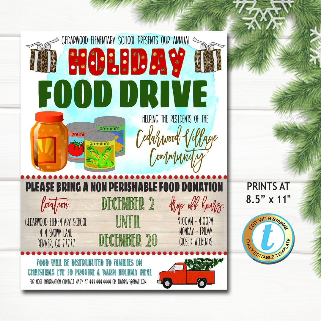 Holiday Food Drive Flyer, Christmas School Church Pto Pta, Holiday ...