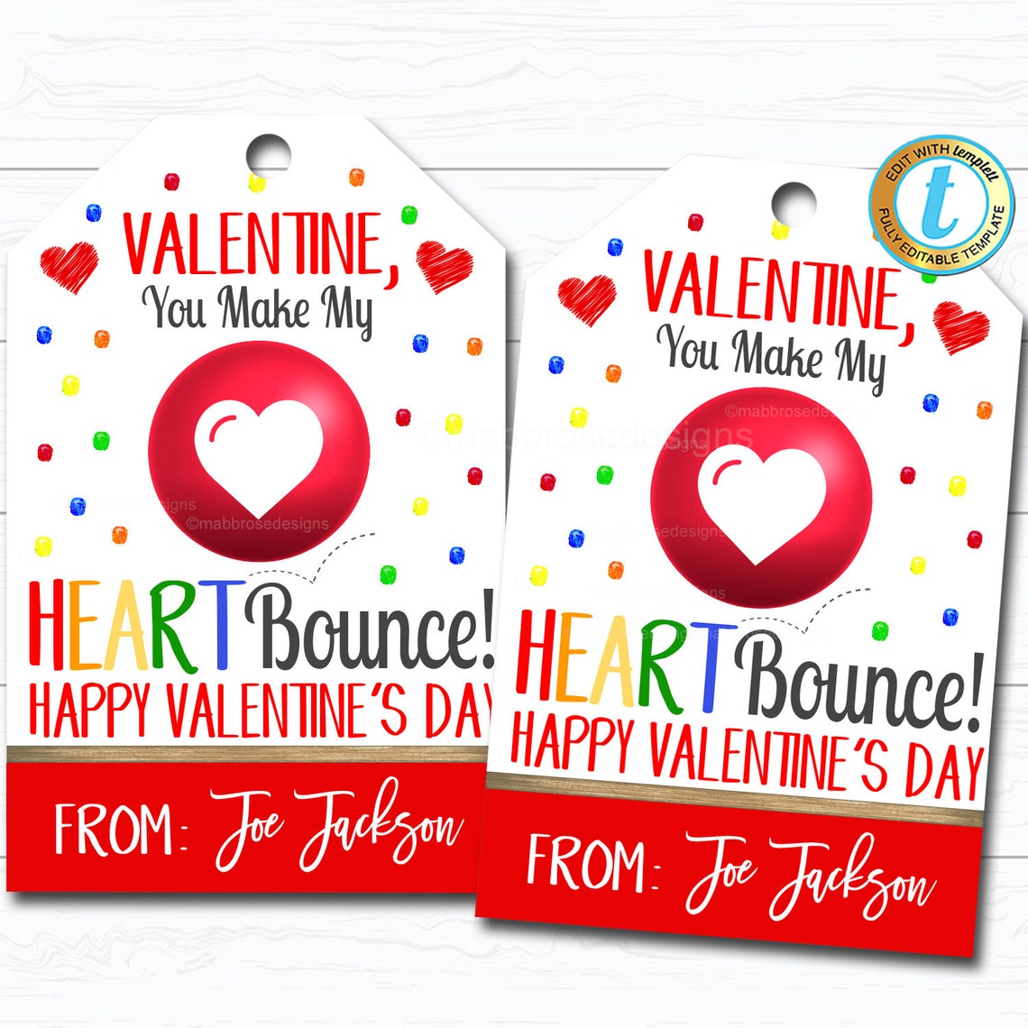 Valentine Bouncy Ball Gift Tags You Make My Heart Bounce - Etsy