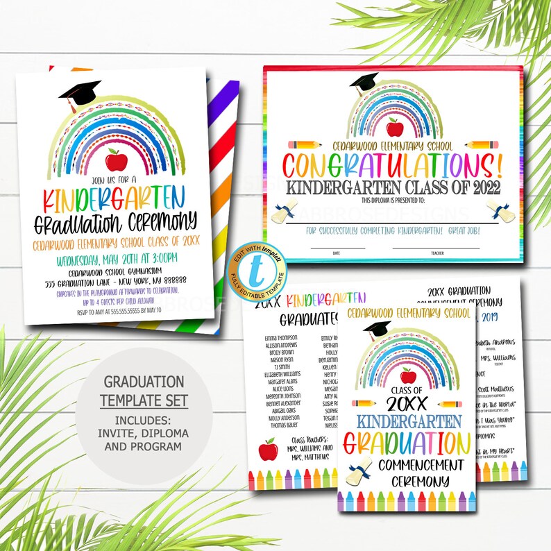 Rainbow Graduation Set Invitation Printable Kindergarten - Etsy