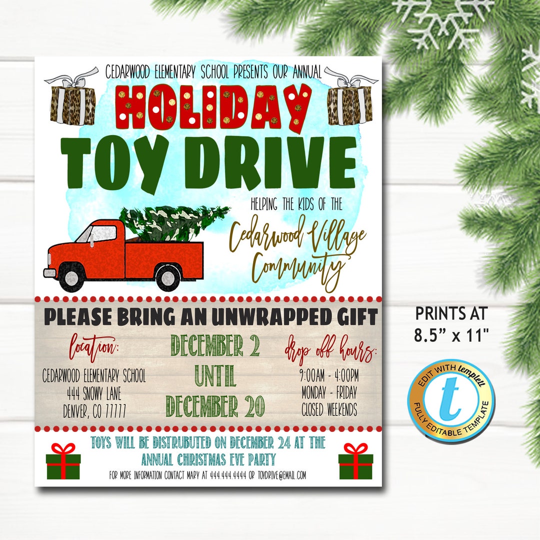 Holiday Toy Drive Flyer, Christmas School Church Pto Pta, Holiday ...