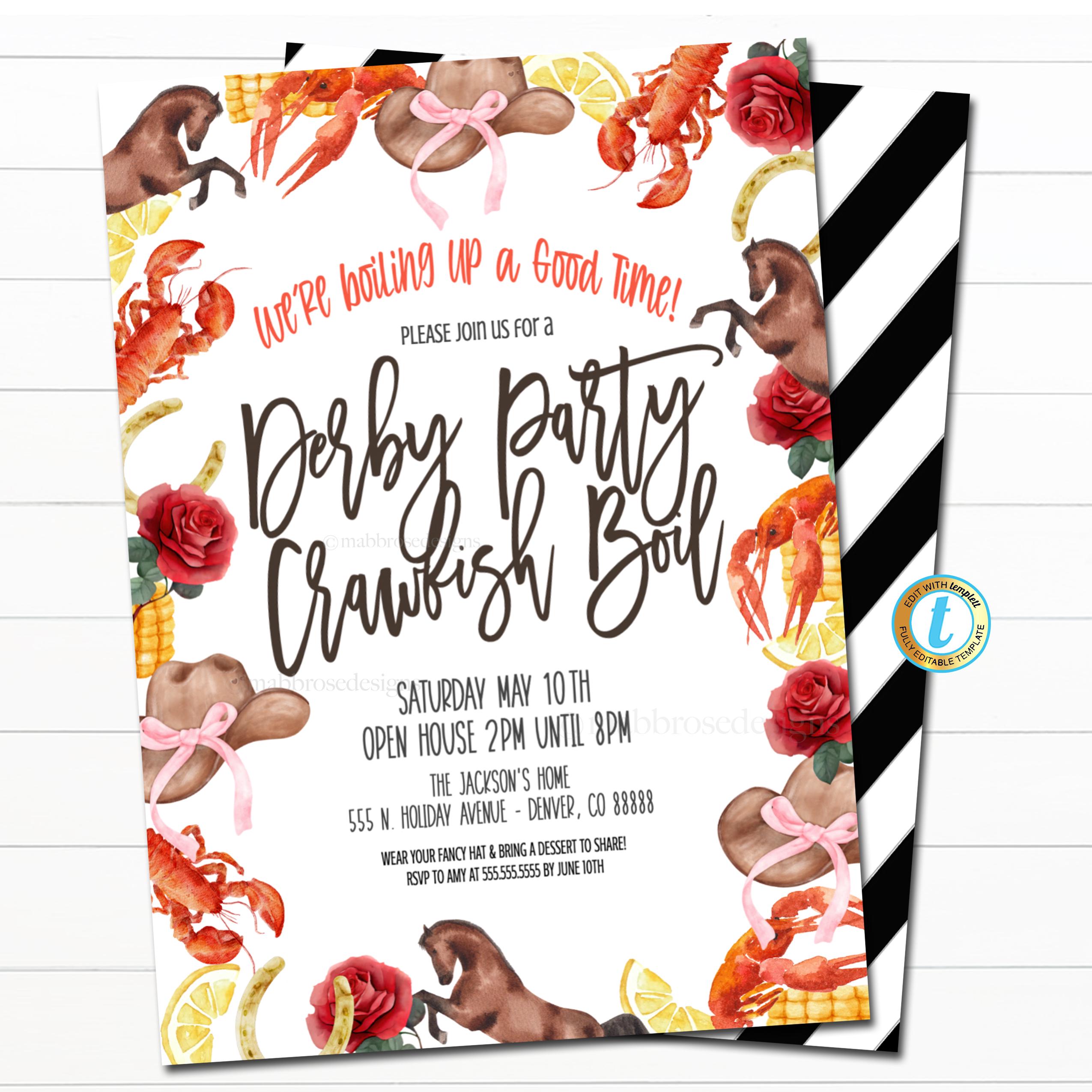 Crawfish Boil Derby Party Invitation, Horse Race Party Crawfish Boil ...