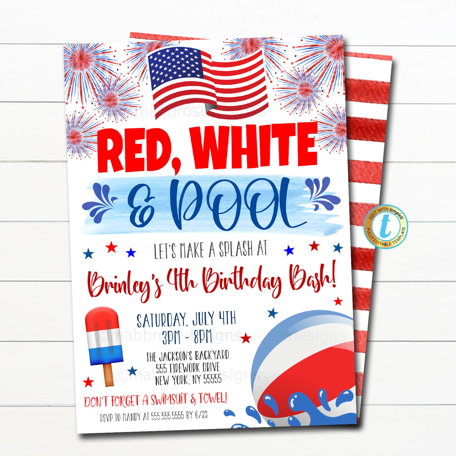 4th of July Invitation Pool Party Invitation Birthday - Etsy