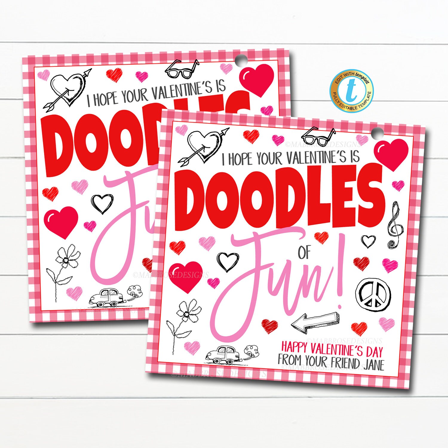 Valentine Gift Tags, Hope Your Valentine's Day is Doodles of Fun ...