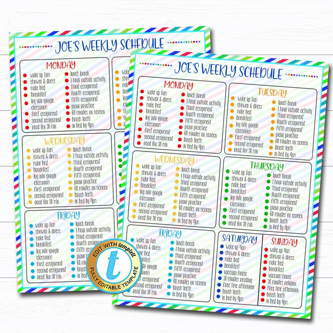 Printable Weekly Schedule, Home School Daily Subject Checklist ...