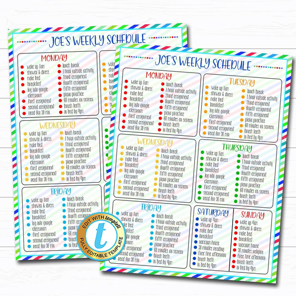 Printable Weekly Schedule Home School Daily Subject - Etsy
