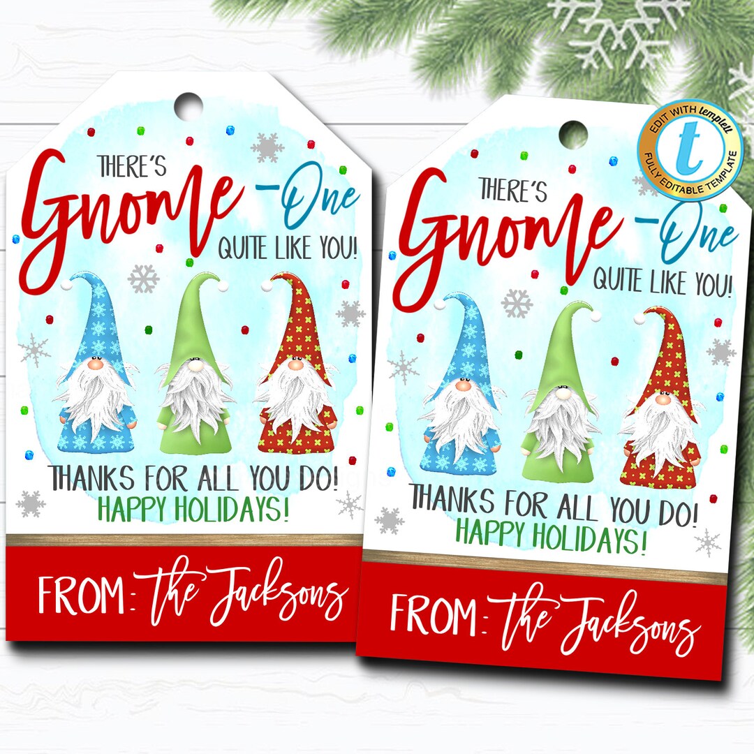 Christmas Gift Tags, Holiday Gnome Elf Holiday Appreciation Staff ...