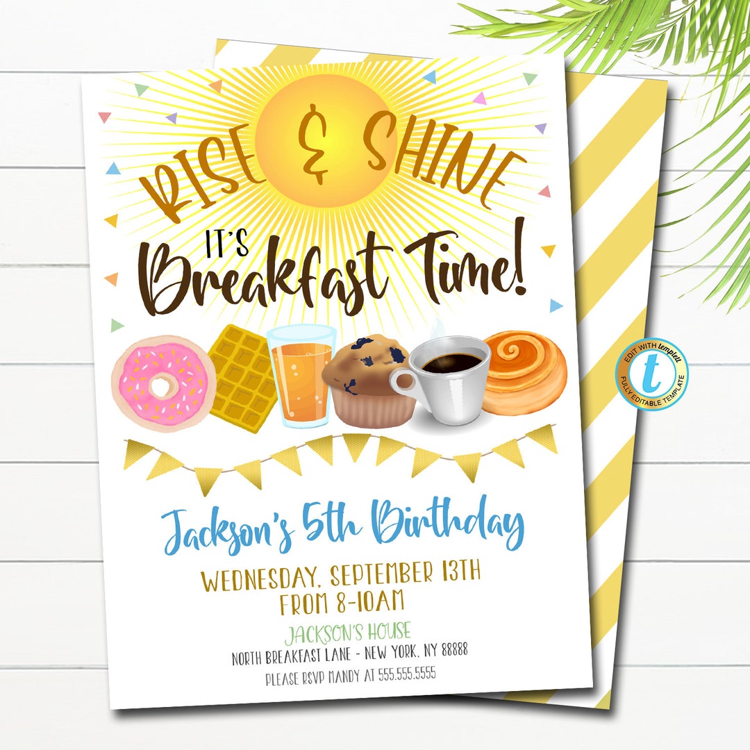 EDITABLE Breakfast Birthday Invitation, Rise and Shine Birthday ...