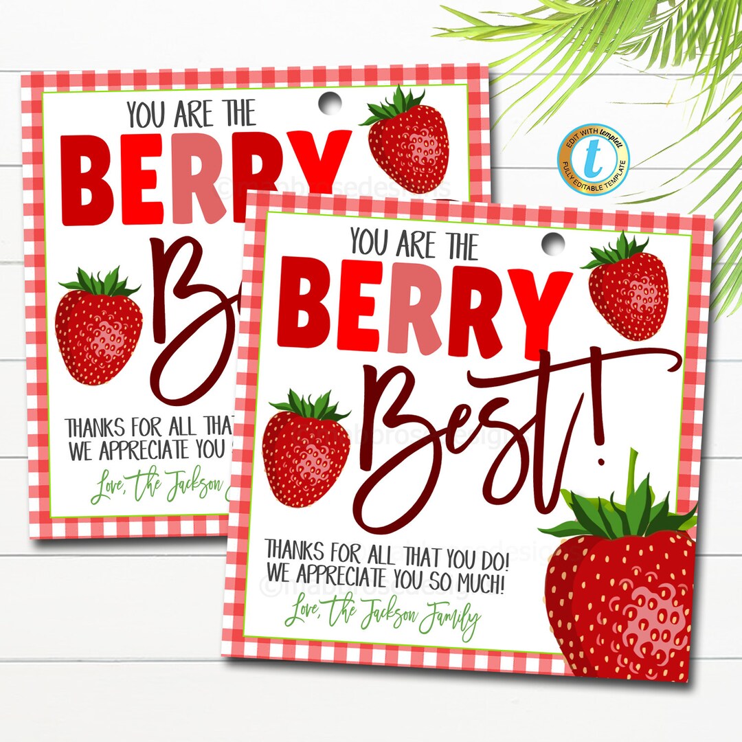 Strawberry Appreciation Gift Tag, You Are the Berry Best Teacher Staff ...